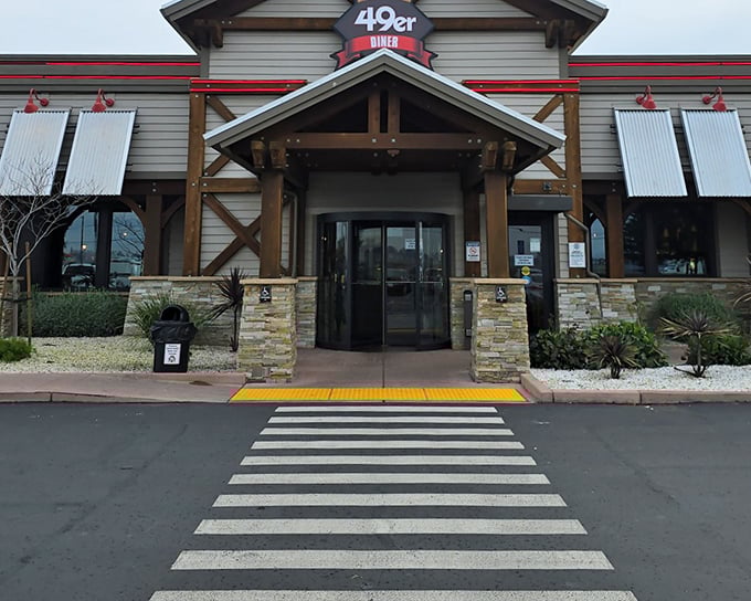 The 49er Diner's rustic exterior promises gold rush-worthy comfort food without the need for a pickaxe or pan.