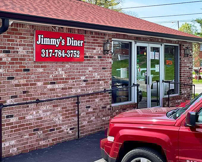 The unassuming brick exterior of Jimmy's Diner proves once again that culinary treasures often hide behind the simplest facades.