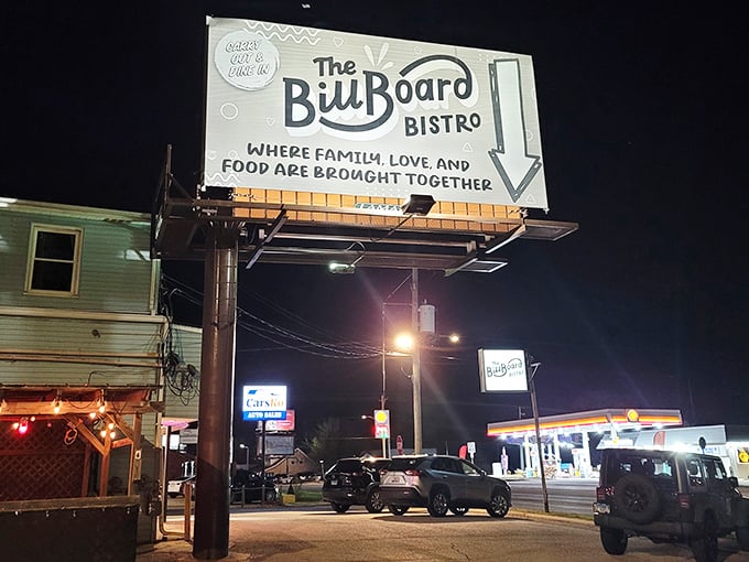 Where family, love, and food come together – this illuminated sign serves as a beacon for hungry travelers seeking comfort in Bartonville.