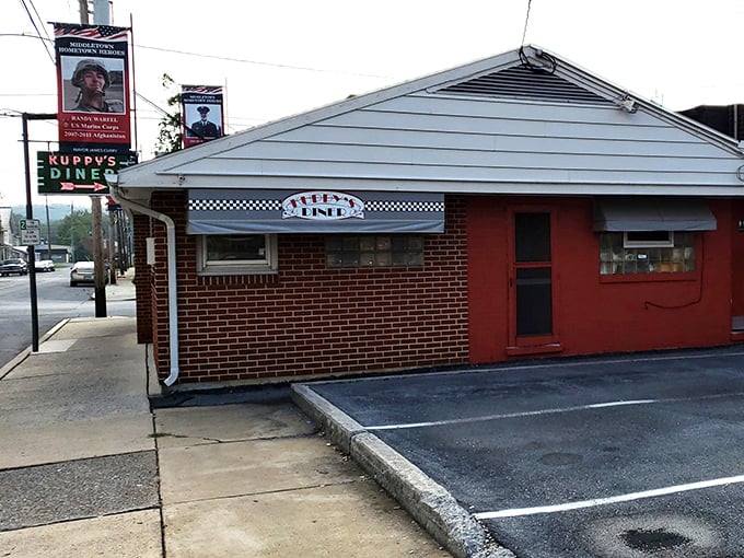 The humble red-and-brick exterior of Kuppy’s Diner may not shout for attention, but locals know—it’s where Middletown mornings truly begin.