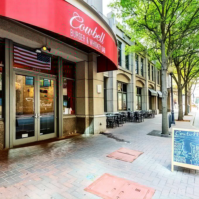 That red awning doesn’t lie—Cowbell is where uptown Charlotte goes for burgers done with attitude and flavor to match.