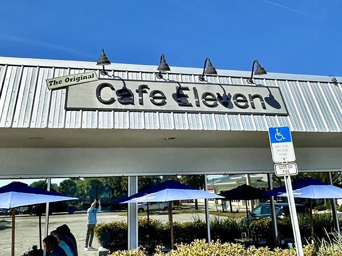 The Original Café Eleven welcomes you with no-nonsense charm and those blue Florida skies that make every meal feel like a vacation highlight.