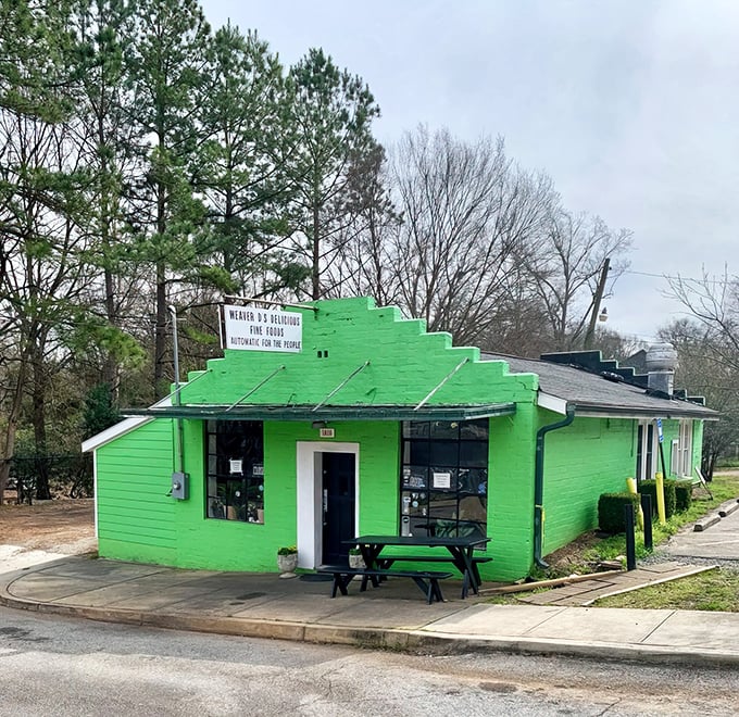 That electric lime-green exterior isn't just a building—it's a declaration that something extraordinary awaits inside. Soul food paradise found!