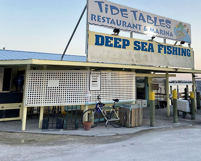 The weathered sign says it all: real Florida seafood awaits. No pretense, just the promise of deep sea treasures served with a side of coastal charm.