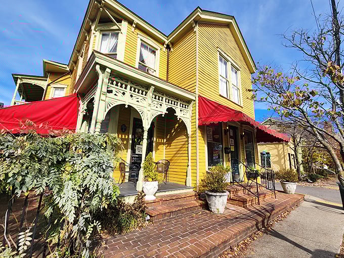 From another angle, the charming Victorian architecture reveals ornate details that whisper stories of Lexington's past while promising delicious tales for your taste buds.