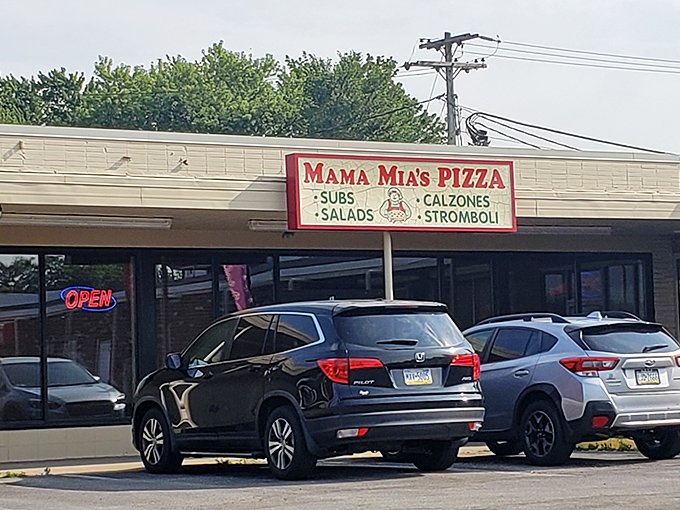 Mama Mia's storefront proudly announces its treasures—like a delicious billboard that makes passing drivers slam on their brakes.