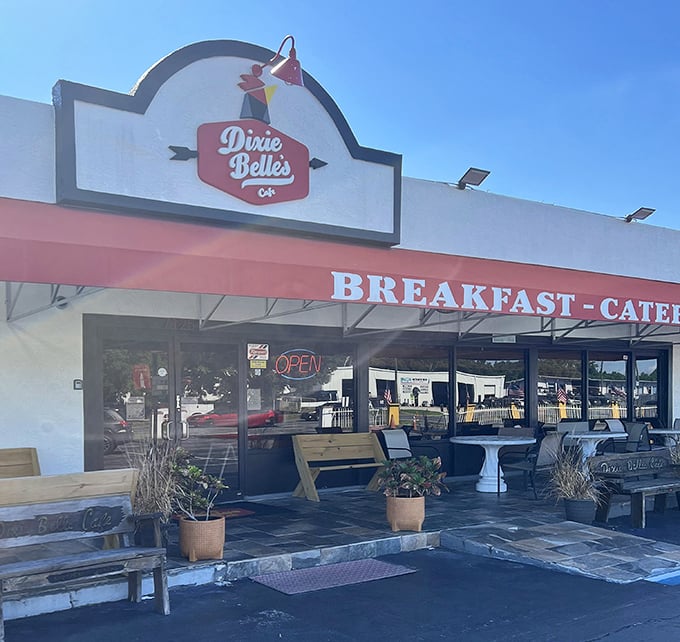 The unassuming storefront of Dixie Belle's Cafe promises little but delivers big—like finding a diamond ring in your grandmother's cookie jar.