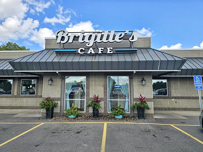 Brigitte's Cafe stands proudly against the Minnesota sky, its welcoming facade promising comfort food treasures within.