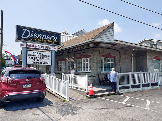 The unassuming exterior of Dienner's Country Restaurant hides culinary treasures within. Like finding a $20 bill in old jeans, but tastier.