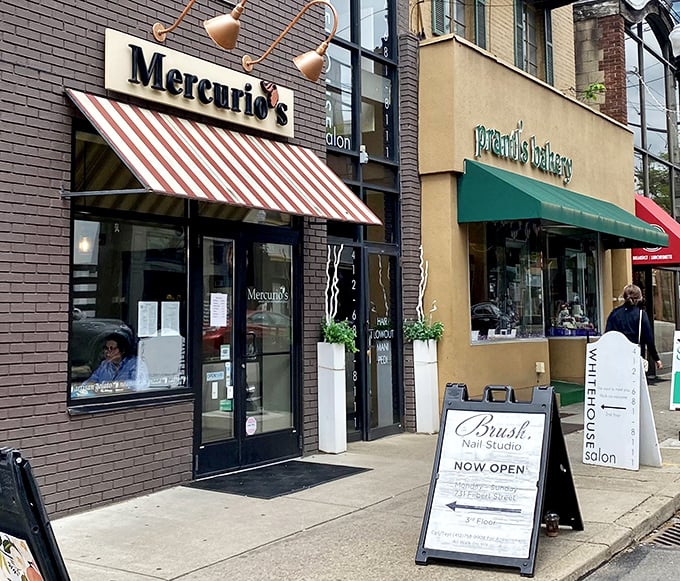 Nestled among Walnut Street's charming storefronts, Mercurio's modest exterior belies the transcendent pizza experience waiting inside.