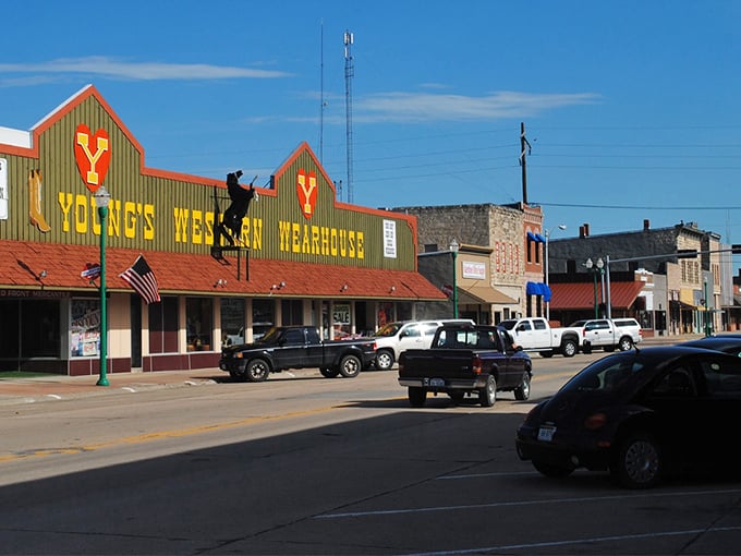 Young's Western Wearhouse stands as Valentine's unofficial welcome sign, where cowboy culture isn't just fashion—it's a way of life.