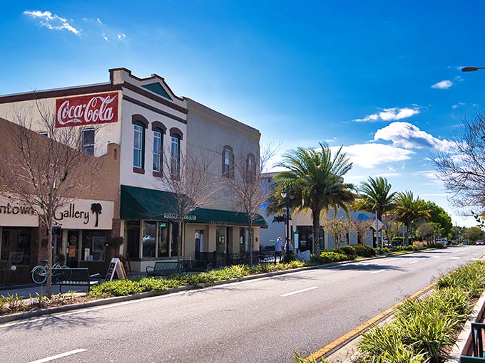 Titusville's historic downtown exudes small-town charm with its vintage Coca-Cola sign and palm-lined streets—Norman Rockwell with a space-age twist.