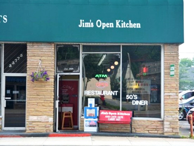 The teal awning of Jim's Open Kitchen beckons like a beacon of breakfast hope to hungry Solon residents.