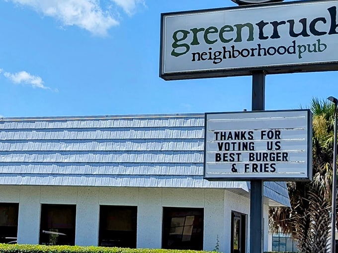 The sign says it all – "Best Burger & Fries" isn't just a claim, it's a community verdict that brings burger pilgrims to this unassuming Savannah gem.