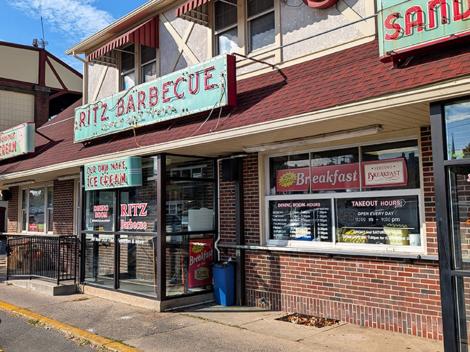 That weathered turquoise sign isn't just vintage charm—it's a beacon of hope for hungry travelers seeking authentic Pennsylvania comfort food.