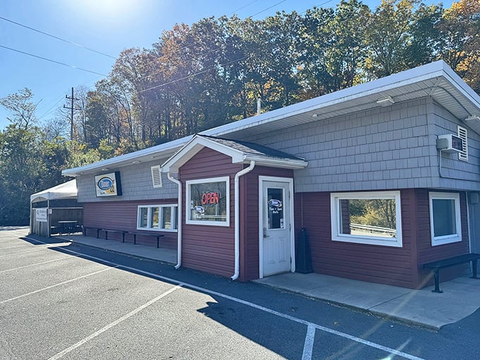 The unassuming red exterior of Diner 22 proves once again that the best food experiences often hide in plain sight along Pennsylvania's scenic byways.