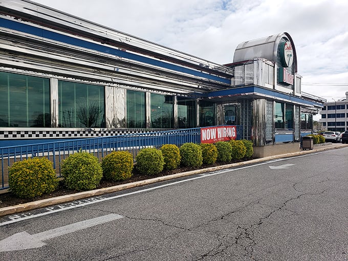 The classic chrome exterior of Double T gleams in the daylight, promising a time-traveling breakfast experience that your taste buds will thank you for.