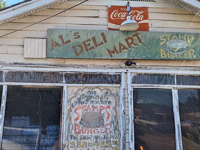 The weathered exterior of Stamps Super Burgers speaks volumes – this isn't a place that needs fancy signage when the food does all the talking.