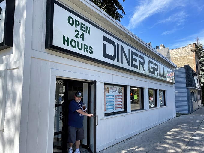 That "OPEN 24 HOURS" sign isn't just information—it's a beacon of hope when your stomach's rumbling at 3 AM.