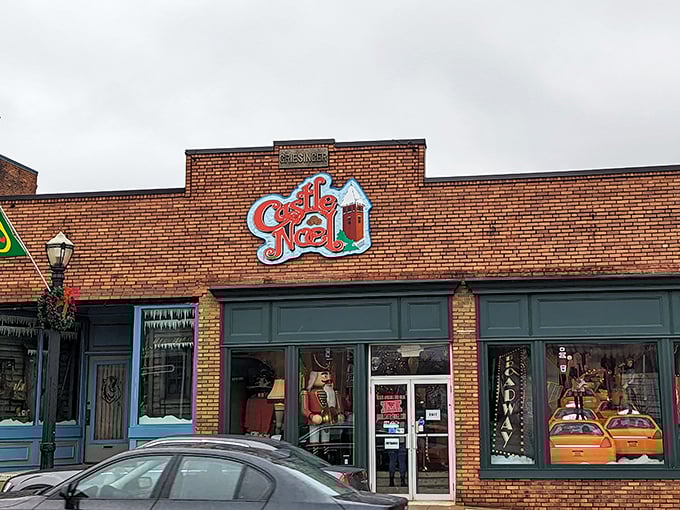 The unassuming brick exterior of Castle Noel in Medina's historic square is Christmas's greatest magic trick—hiding a wonderland that would make Clark Griswold weep with joy.