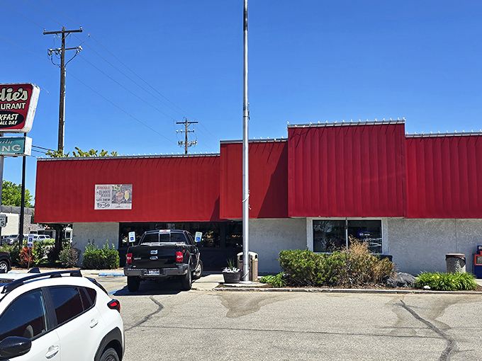 Eddie's bold red exterior stands like a culinary lighthouse in Boise, promising comfort food treasures for those wise enough to venture inside.