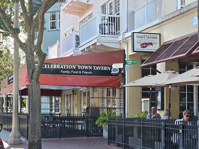 That red awning beckons like a lighthouse guiding seafood-starved souls to salvation in the heart of Disney's planned paradise.