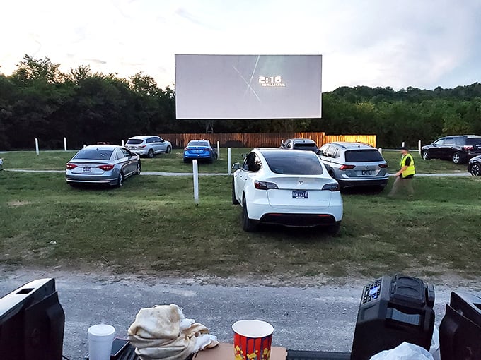 Modern cars line up before the massive screen, where "2 remaining" flashes—the most thrilling countdown in Tennessee entertainment.