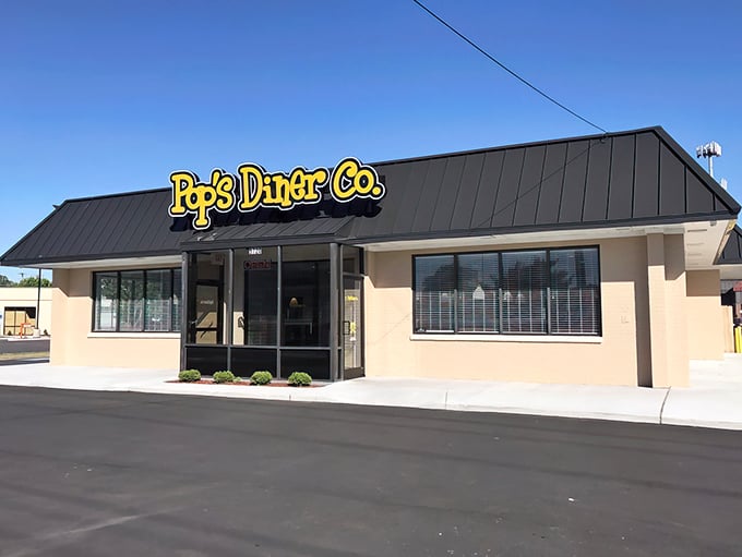 The bright yellow sign of Pop's Diner Co. stands out like a beacon of breakfast hope against Virginia Beach's blue sky. Kids eat free? That's music to any parent's wallet.