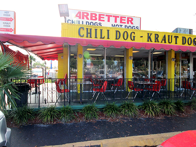 That bold yellow and red exterior isn't whispering – it's announcing the arrival of serious hot dog excellence to anyone within visual range.