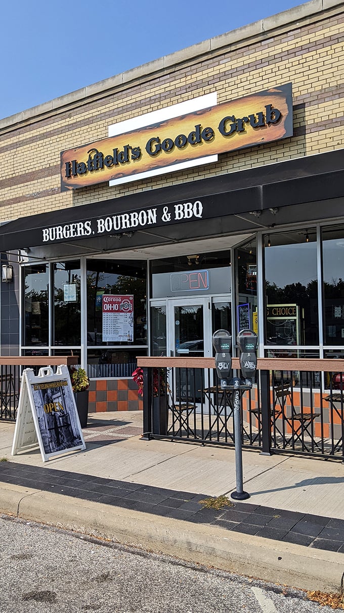 The unassuming storefront of Hatfield's Goode Grub promises "Burgers, Bourbon & BBQ" – three words that have launched a thousand road trips and zero regrets.