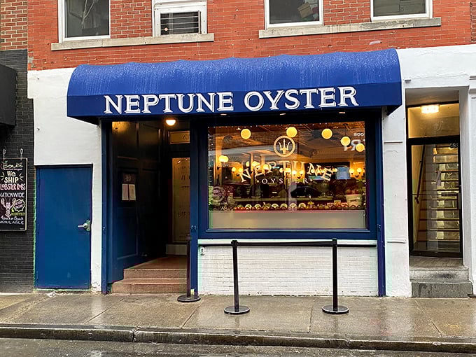 That blue awning beckons like a seafood siren's call—resistance is futile, and frankly, why would you even try?