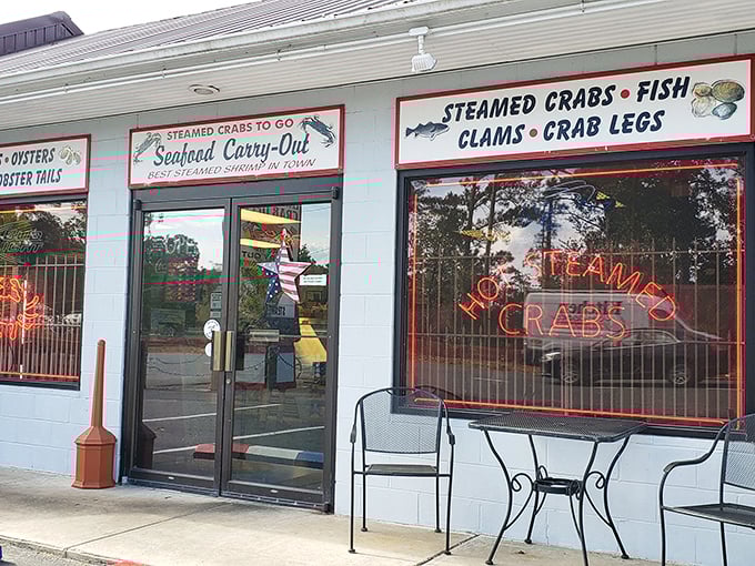That neon "HOT STEAMED CRABS" sign isn't just advertising – it's a beacon of hope for seafood lovers on Maryland's Eastern Shore.