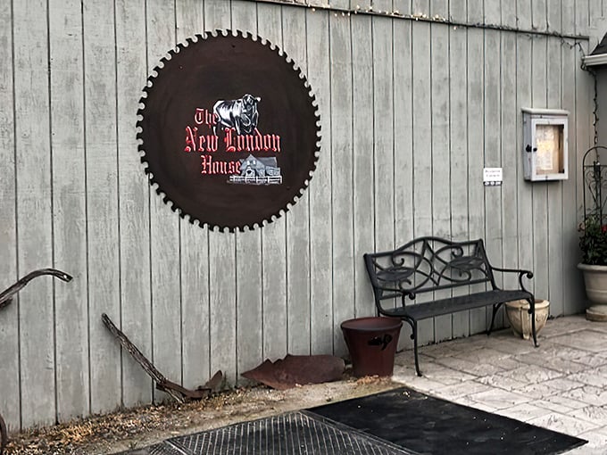 The circular saw sign announces your arrival at beef paradise with vintage flair—like a rustic welcome mat that whispers, "Hungry travelers, your search ends here."