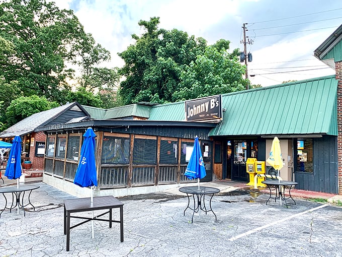 The unassuming green-roofed exterior of Johnny B's hides culinary treasures that would make gold rush prospectors drop their pans and grab forks instead.