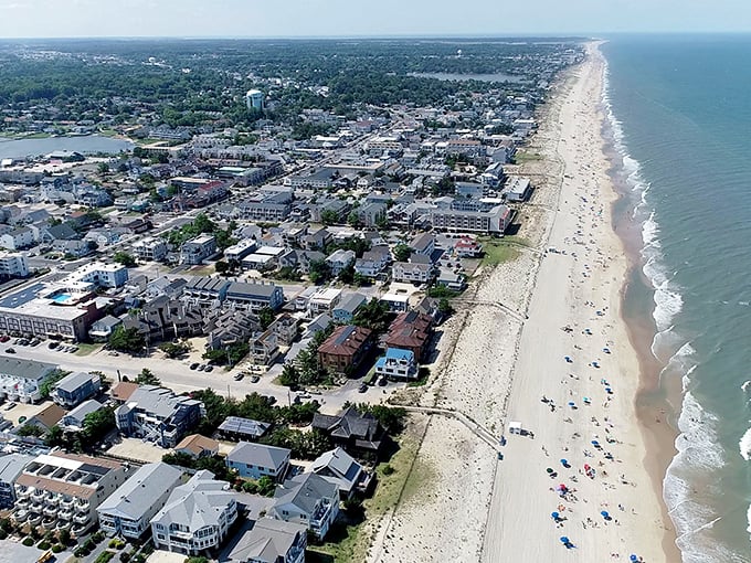 Another bird's-eye perspective shows why locals call this their best-kept secret – pristine sand minus the parking wars.