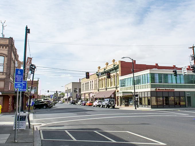 Downtown Pendleton stretches before you like a Western movie set with modern amenities – where historic brick buildings meet small-town charm under that big Oregon sky.
