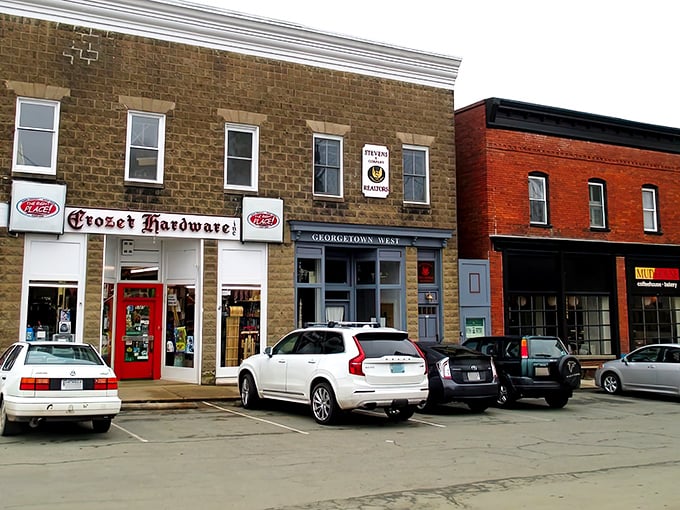 Classic storefronts line Crozet's main street, where hardware stores still outnumber hedge funds and neighbors actually know your name.