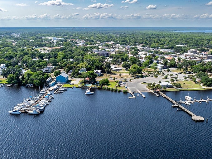 Palatka's waterfront offers a postcard-perfect view where boats bob gently on the St. Johns River while the town nestles under Florida's endless blue sky.