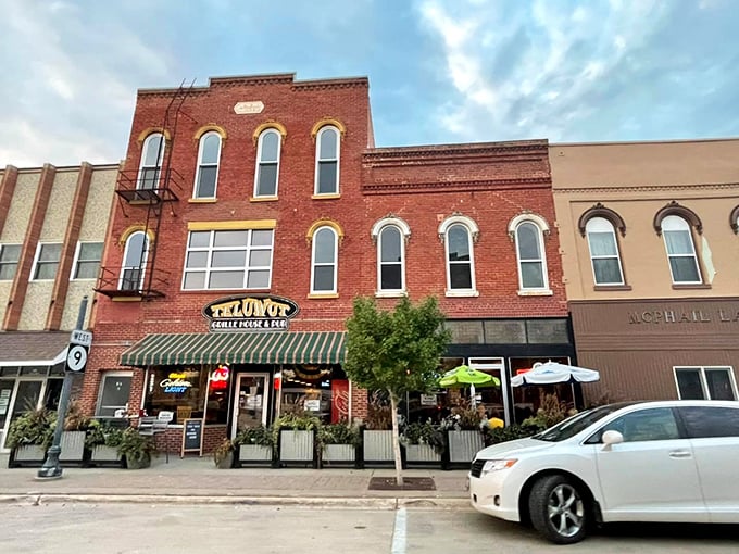 Teluwut Grille & Pub anchors Main Street with classic brick architecture that whispers "come in, stay awhile" – small-town charm with big-time hospitality.