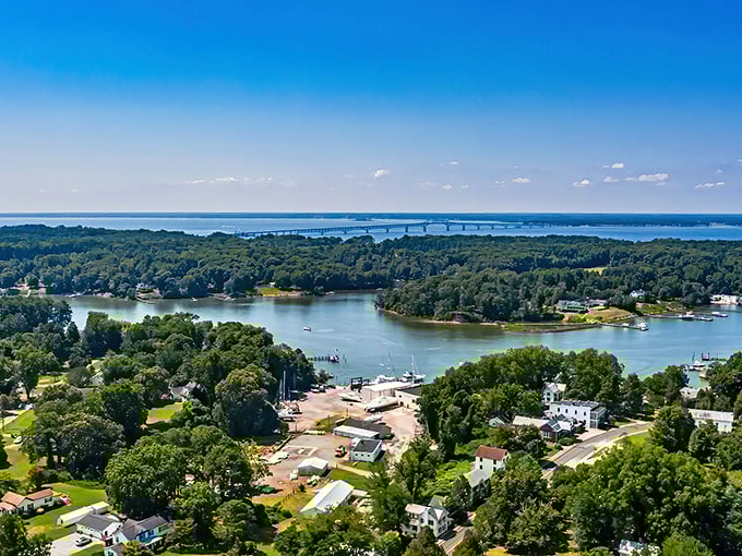 From above, Irvington reveals its true character—a waterfront wonderland where boats, homes, and nature create a perfect symphony of coastal charm.