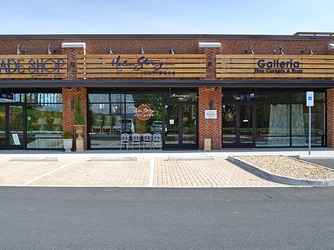 The brick-and-wood façade of Helen Story Antiques promises treasures within—like a book you can't wait to open.