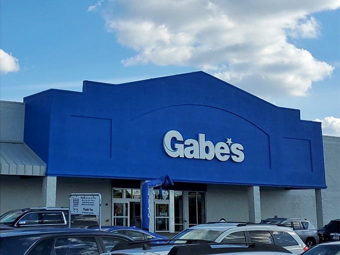 The iconic blue façade of Gabe's stands out in Anderson like a beacon for bargain hunters ready to discover retail treasures.