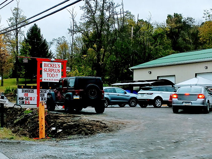The unassuming red sign of Bickel's Surplus Too welcomes bargain hunters to what locals know is Pennsylvania's ultimate treasure trove of discounted goods.