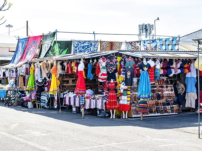 A kaleidoscope of colorful dresses and textiles that would make Carmen Miranda herself stop for a shopping spree. Cultural fashion at its most vibrant!