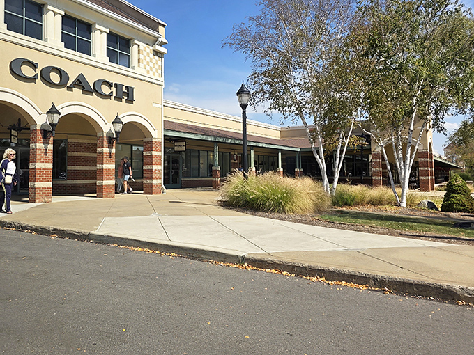 The Coach storefront beckons like a siren song to handbag enthusiasts. Here, luxury becomes surprisingly attainable in Grove City's retail paradise.
