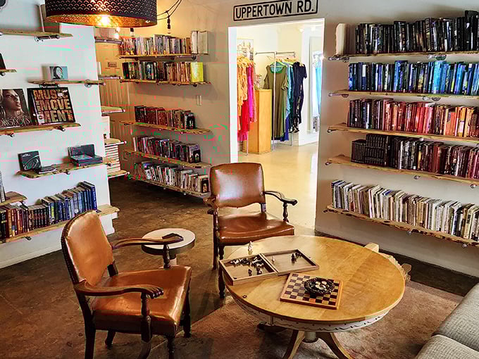 Leather chairs and floor-to-ceiling bookshelves create a literary paradise where time slows down deliciously.
