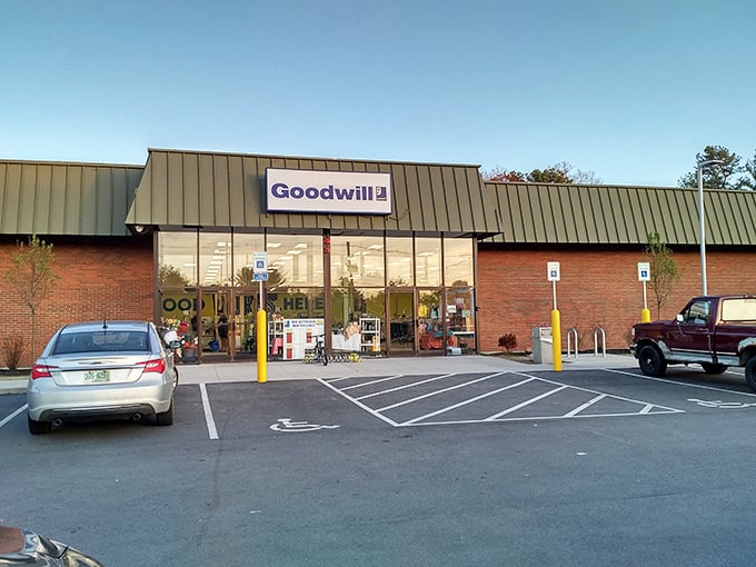 The unassuming exterior of Concord's Goodwill hides a treasure trove within—like finding a secret passage to bargain paradise behind an ordinary wardrobe.