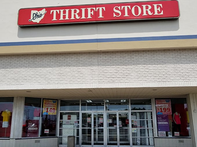 The unassuming exterior of Ohio Thrift Store in Columbus hides a treasure trove within. Like finding a $20 bill in last year's winter coat—but better!