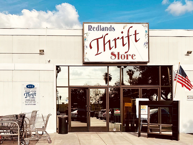 The unassuming exterior of Redlands Thrift Store proves once again that judging books by covers is a rookie mistake in the treasure-hunting game.