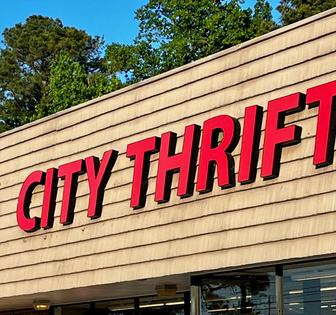 The bold red letters of City Thrift stand out against the beige exterior like a beacon calling all bargain hunters to their promised land.